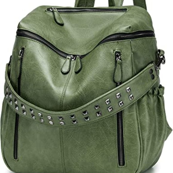 Bags | New With Tags Women Forest Green Vegan Leather Backpack Purse ...
